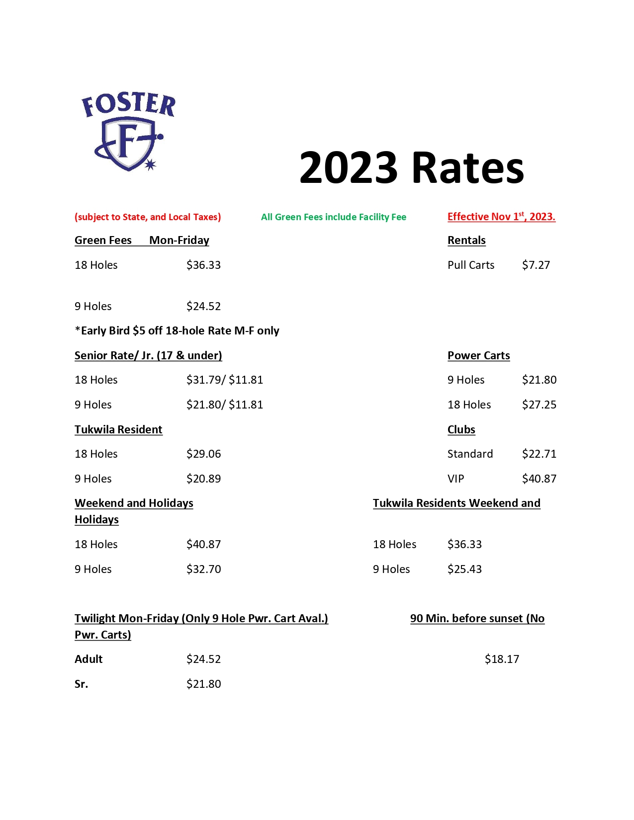 Rates - Foster Golf Links