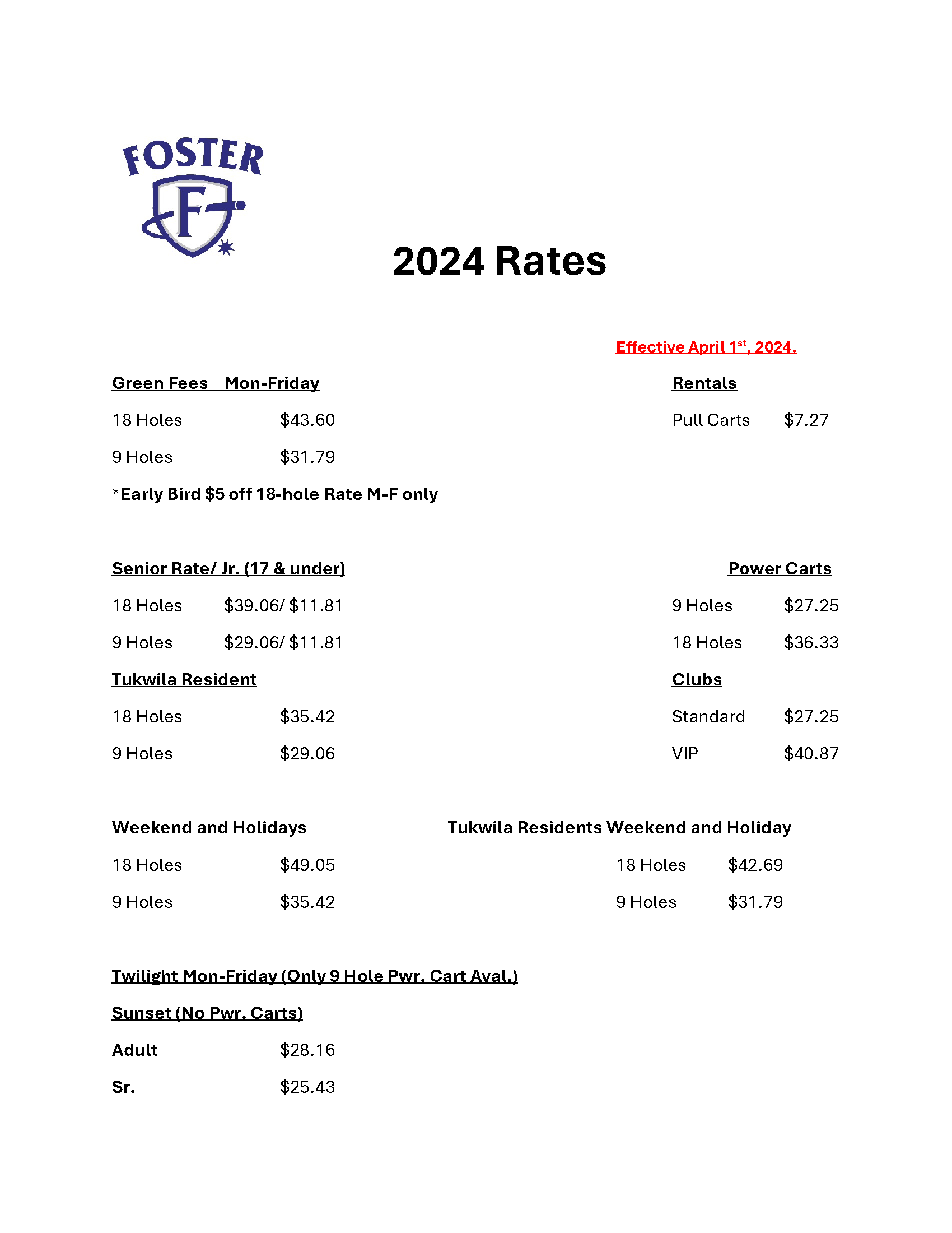 Rates - Foster Golf Links